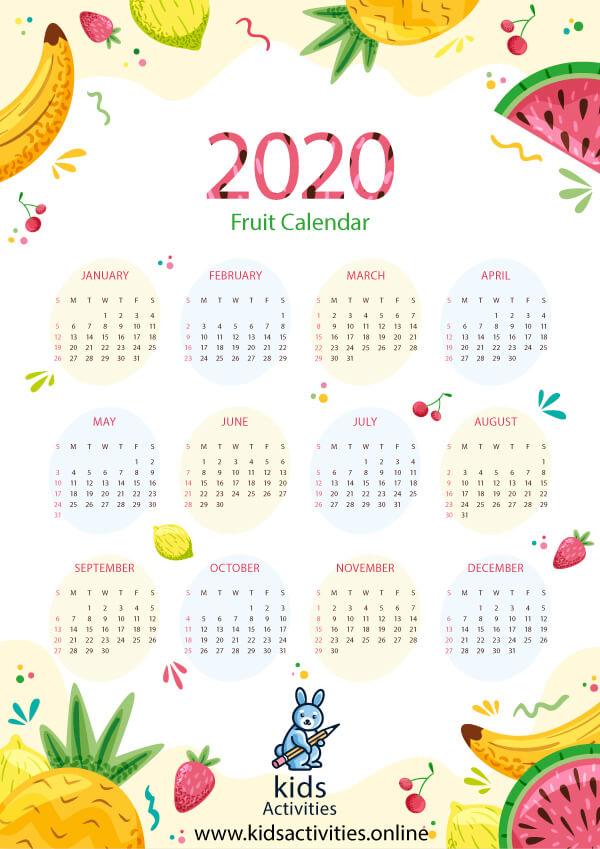 Free Cute Colorful Calendar 2020 Printable ⋆ Kids Activities