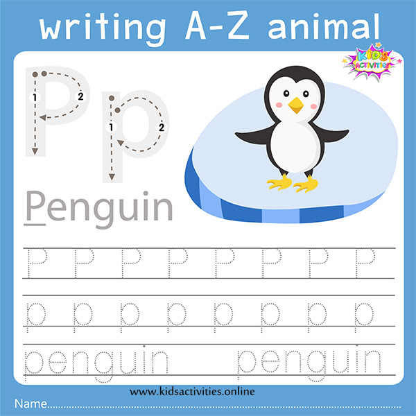 Tracing letters worksheet: P p writing animal ⋆ Kids Activities