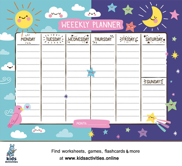 Cute Weekly Schedule Template Printable Kids Activities
