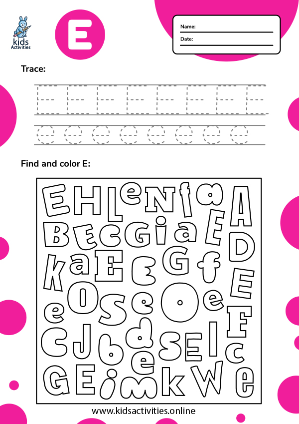 Free!- printable letter E e tracing worksheets ⋆ Kids Activities