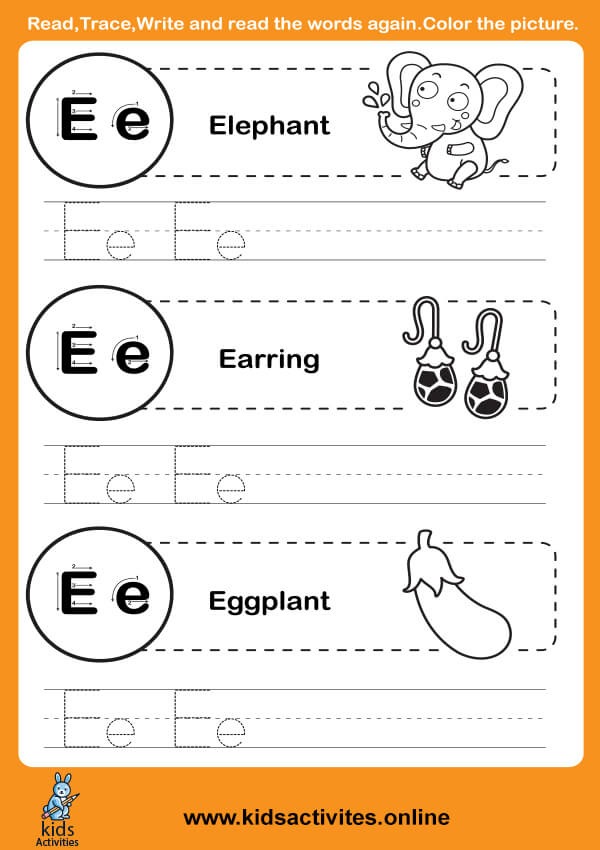 Preschool Words That Start with (E e): Flashcards and Worksheets ⋆ Kids ...