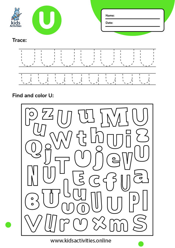 Free!- Printable Letter U u Tracing Worksheets ⋆ Kids Activities