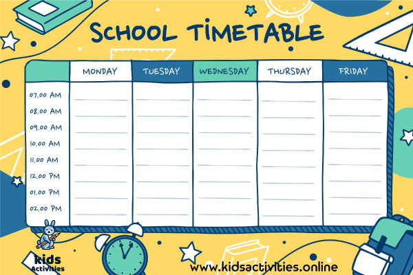 Free Weekly School Schedule Template .. Download PDF ⋆ Kids Activities