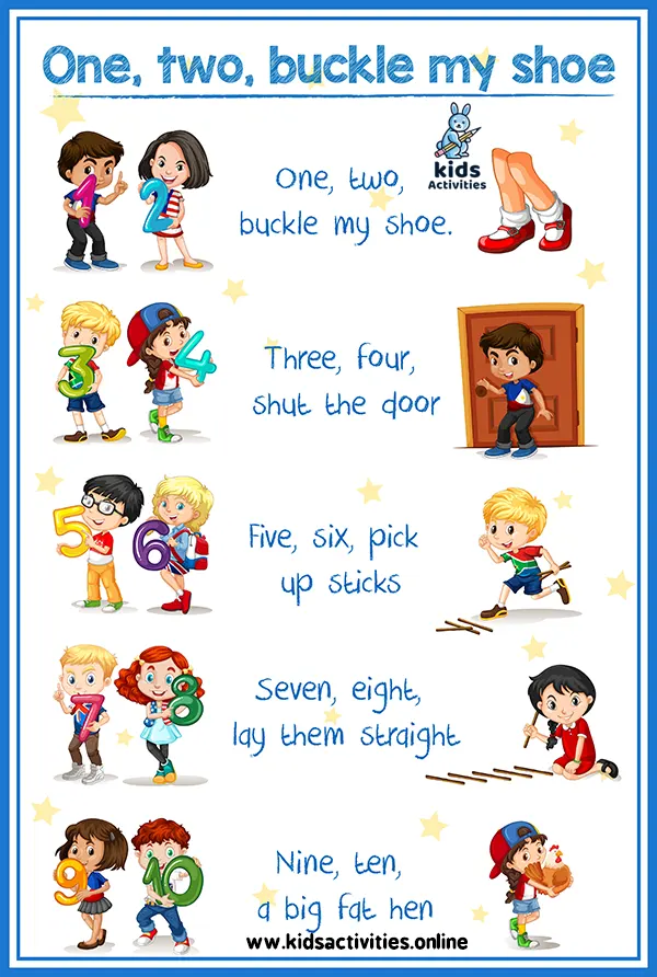 One, Two, buckle my shoe Song Printable ⋆ Kids Activities